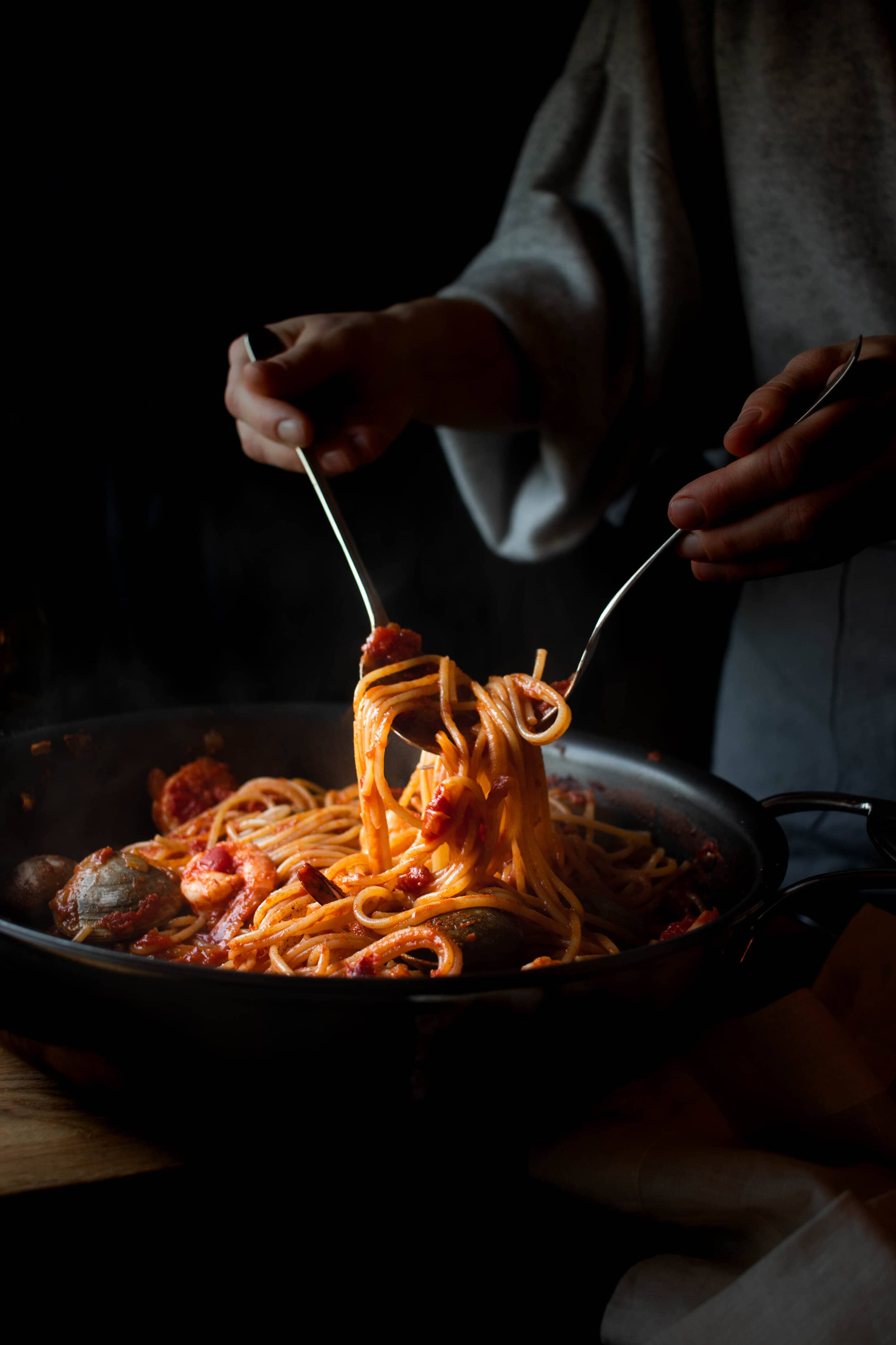 White Wine & Tomato Seafood Pasta - Kate-Cooks