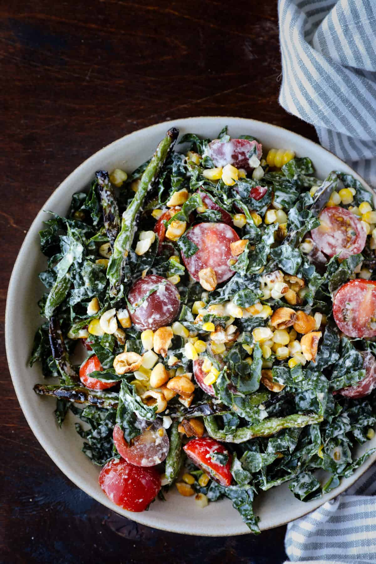 Summer Kale Caesar Salad with Corn & Tomato - Kate-Cooks