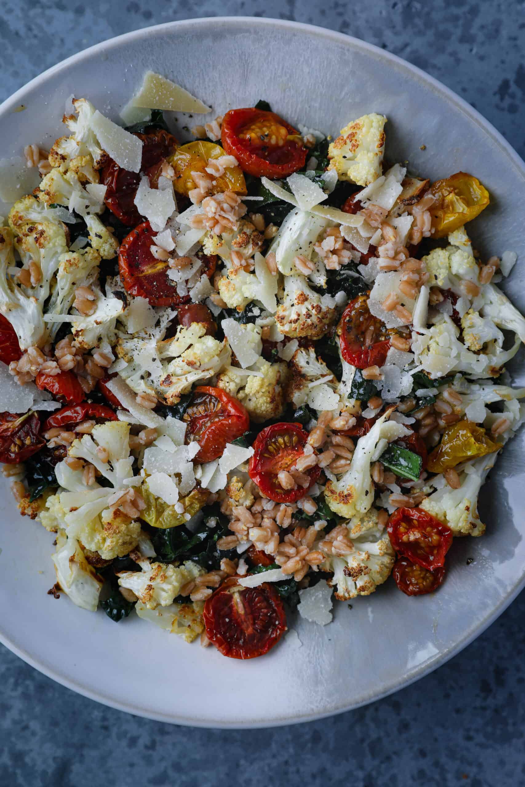 Roasted Tomato & Cauliflower Kale Salad - Kate-Cooks