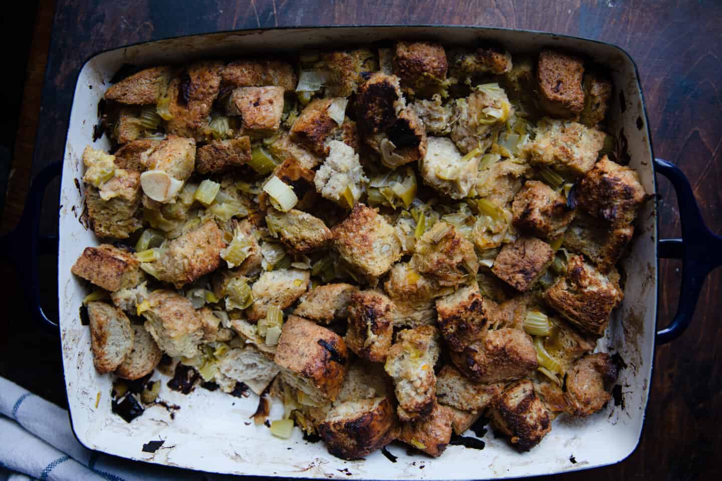 Lighter Whole Grain Stuffing with Miso and Leeks - Kate-Cooks