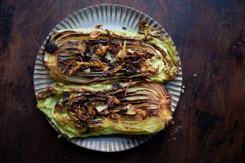 Charred Napa Cabbage with Fried Ginger and Garlic - Kate-Cooks